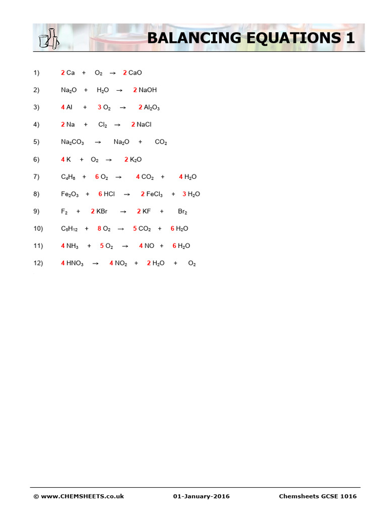 05 Balancing Equations 01 Ans | PDF | Science & Mathematics