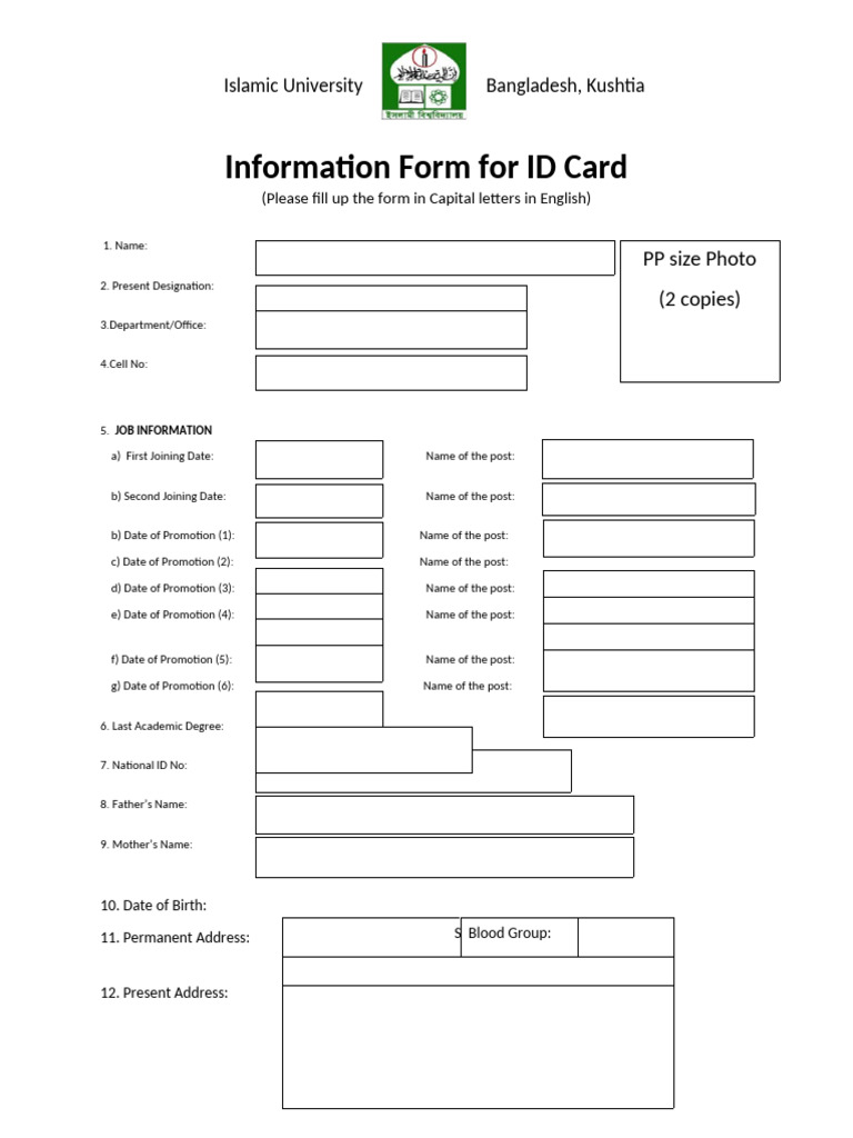 Employee Information Form For ID Card | PDF
