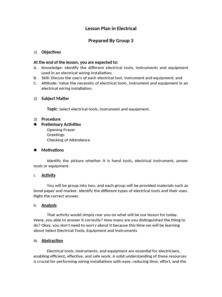 Lesson-Plan-in-Electrical-1 | PDF