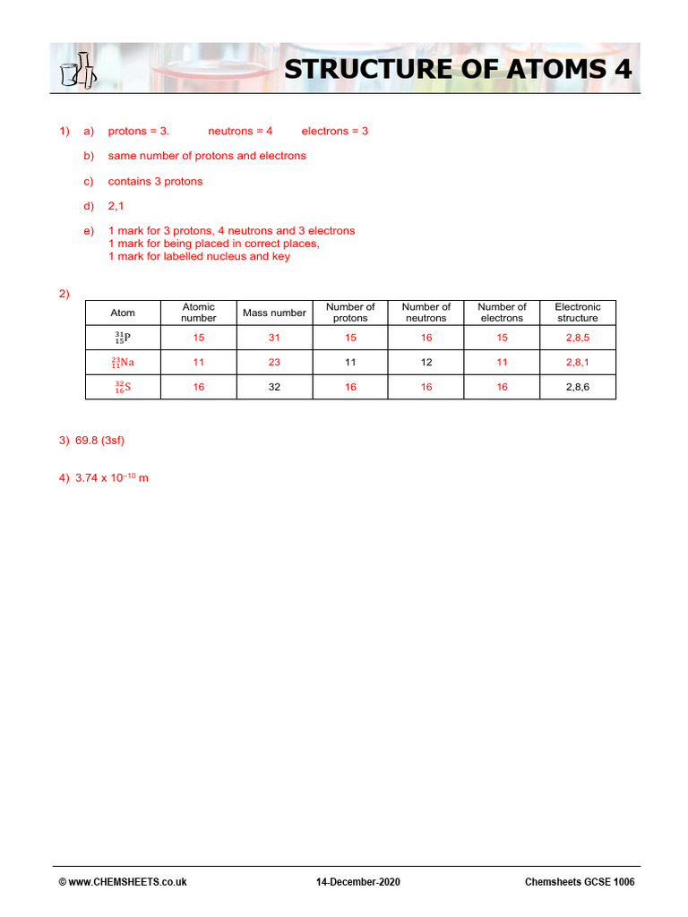 Structure of Atoms: GCSE Chemsheets Guide | PDF
