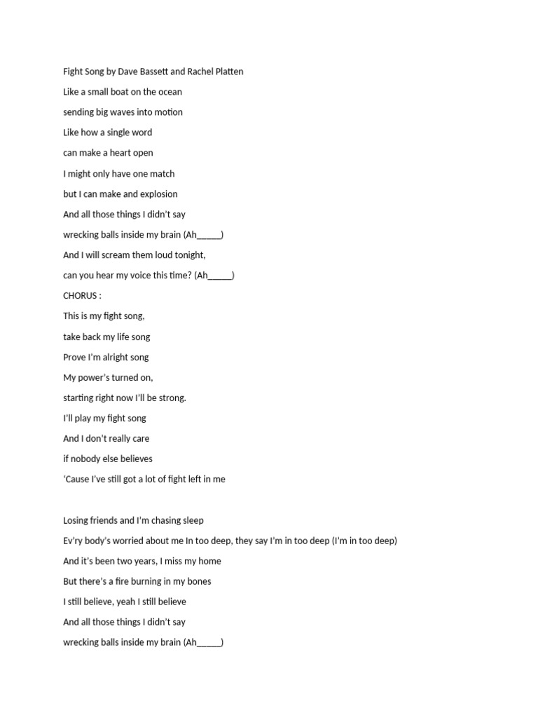 My Fight Song Lyrics | PDF | Art | Poetry