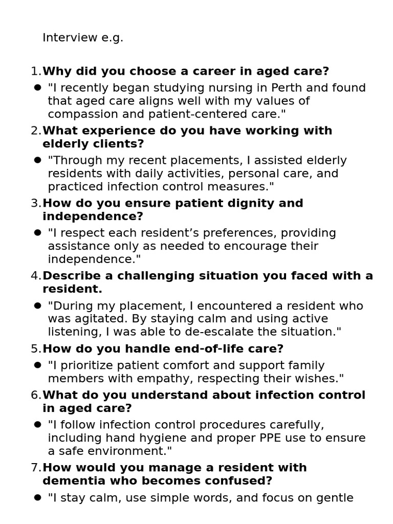 Interview E..g. in Carer Field | PDF | Elderly Care | Caregiver