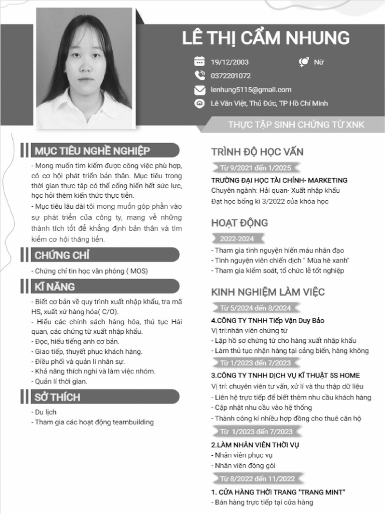 CV Le Thi Cam Nhung | PDF