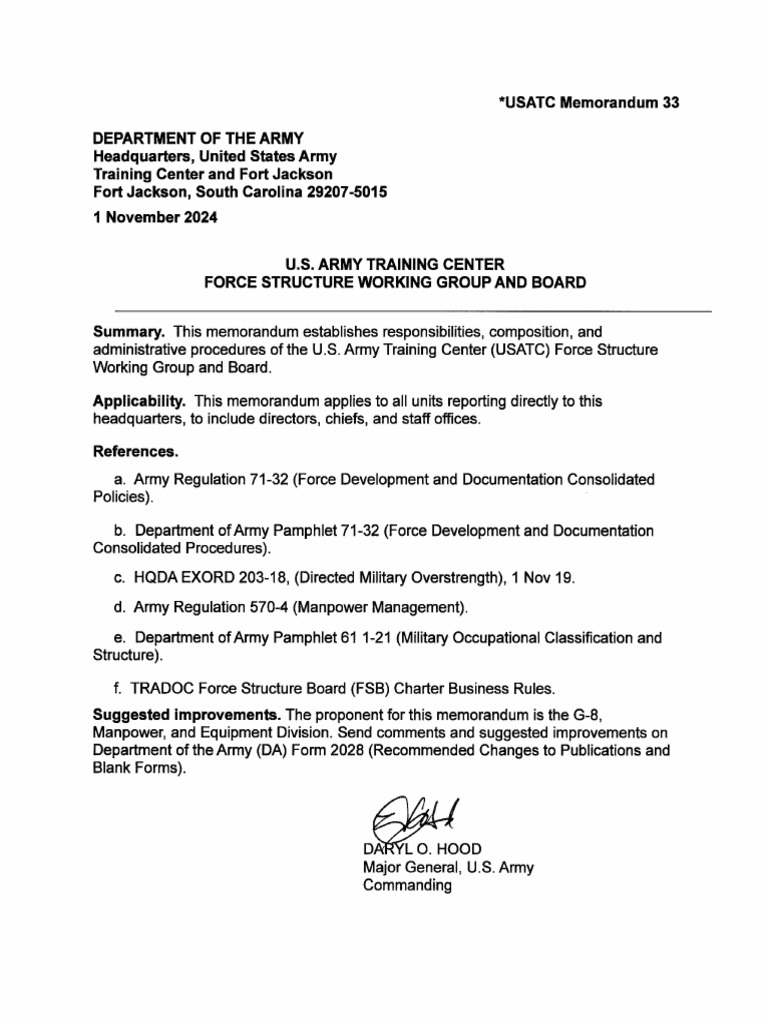 FJ Policy Memo 33 - Force Structure Working Group and Board | PDF ...