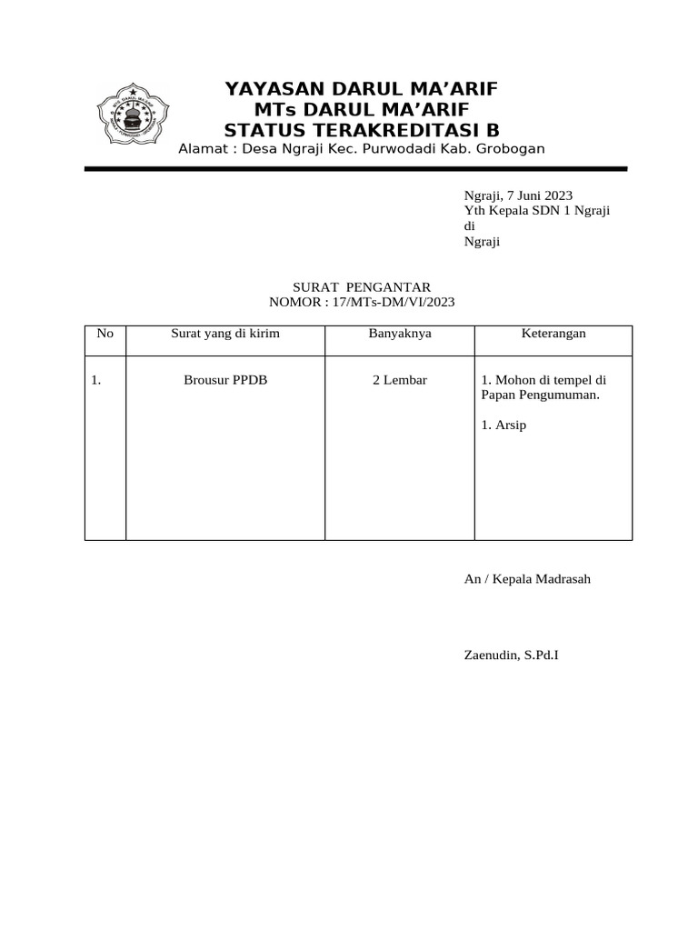 Surat Pengantar PPDB | PDF