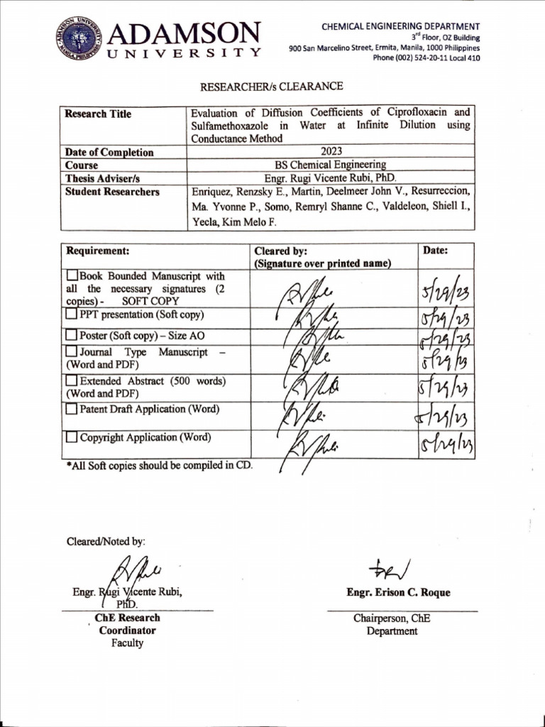 Plant Design and ChE Research Clearance | PDF