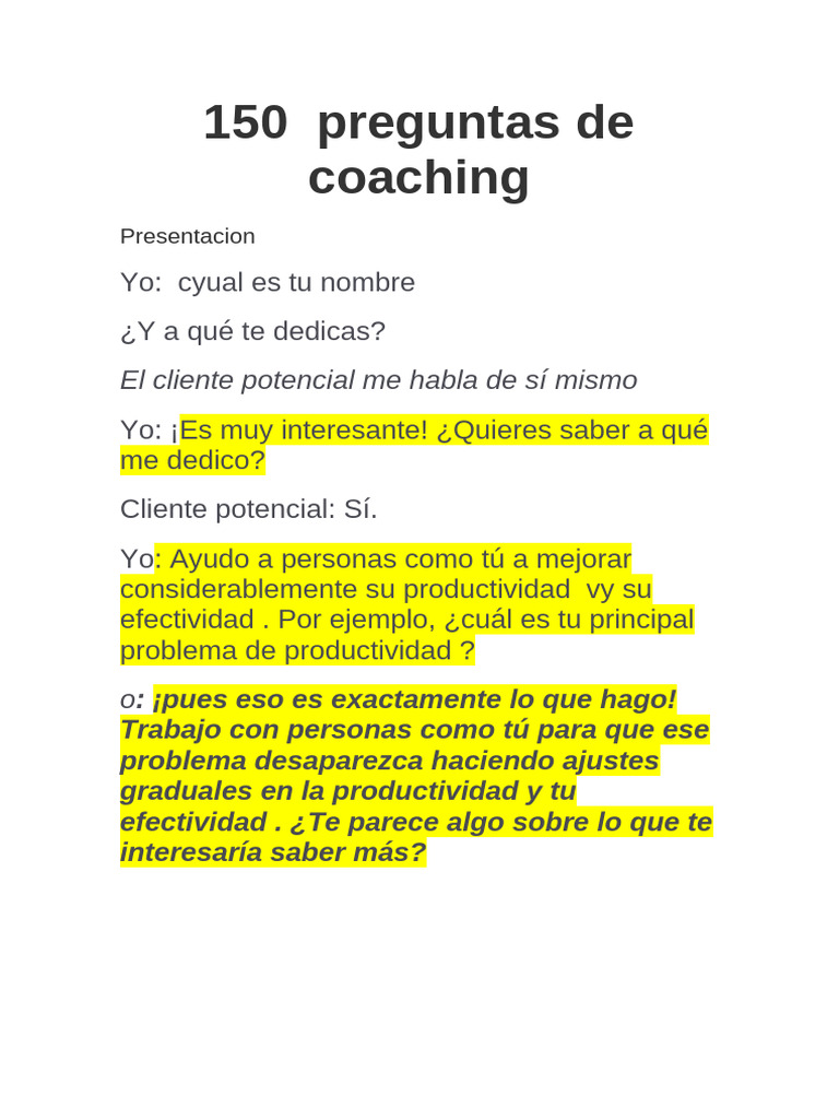 150 preguntas de coaching | PDF