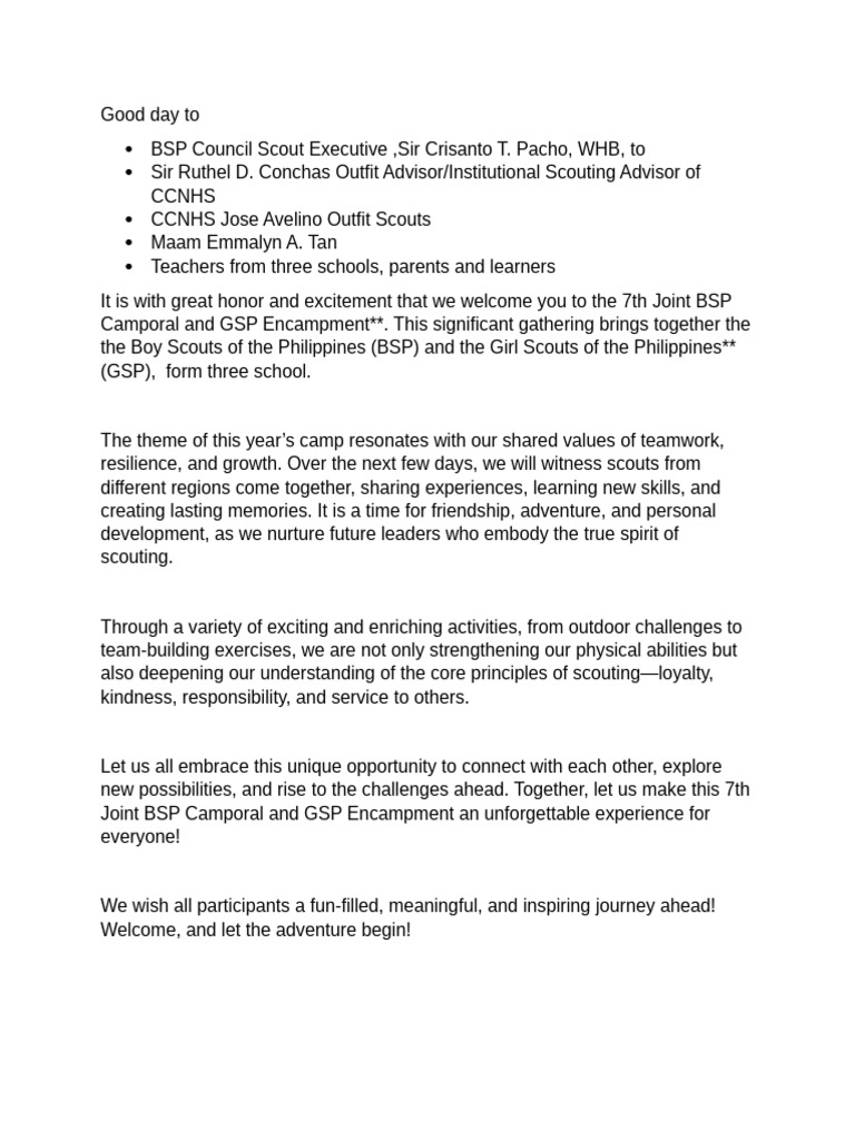 Welcome to the 7th BSP-GSP Camporal | PDF