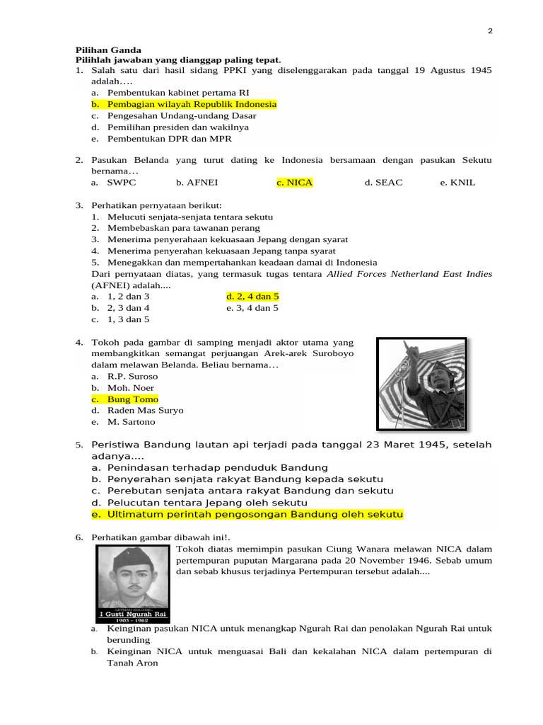 Soal Sejarah Indonesia: PPKI, AFNEI, dan Peristiwa Sejarah Penting | PDF