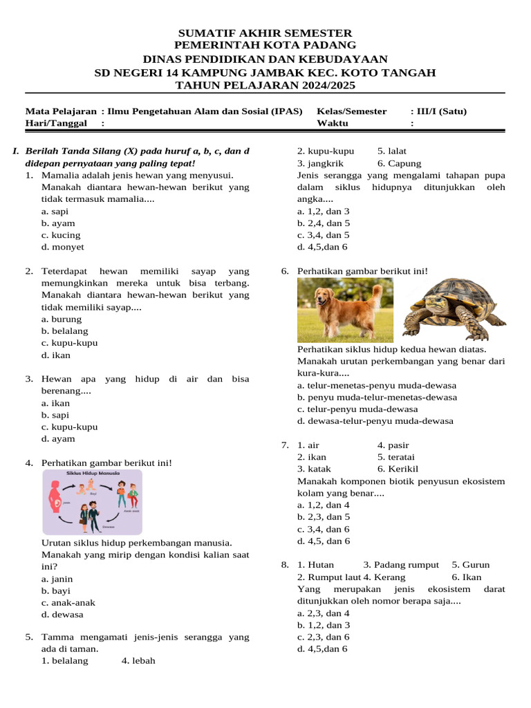SOAL SAS IPAS KELAS III Sem. 1 | PDF | Griya & Taman | Sains & Matematika