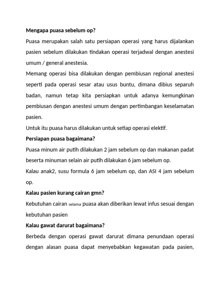 Pentingnya Puasa Sebelum Operasi | PDF | Kesehatan Holistik