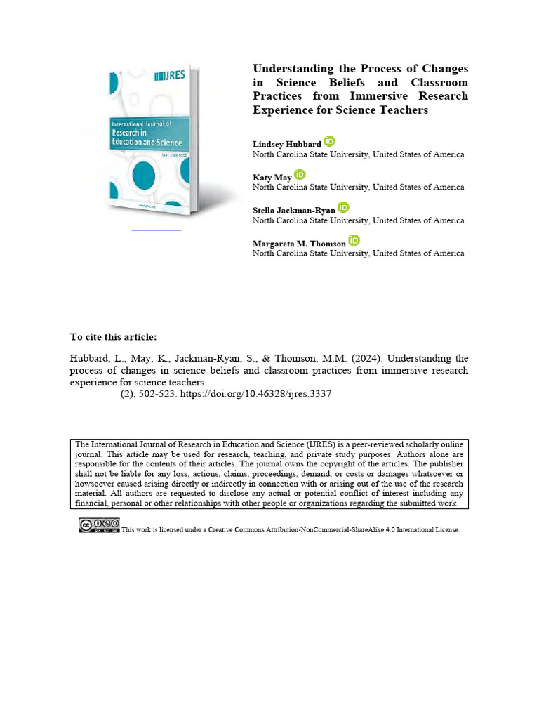 Understanding The Process of Changes in Science Beliefs and Classroom ...