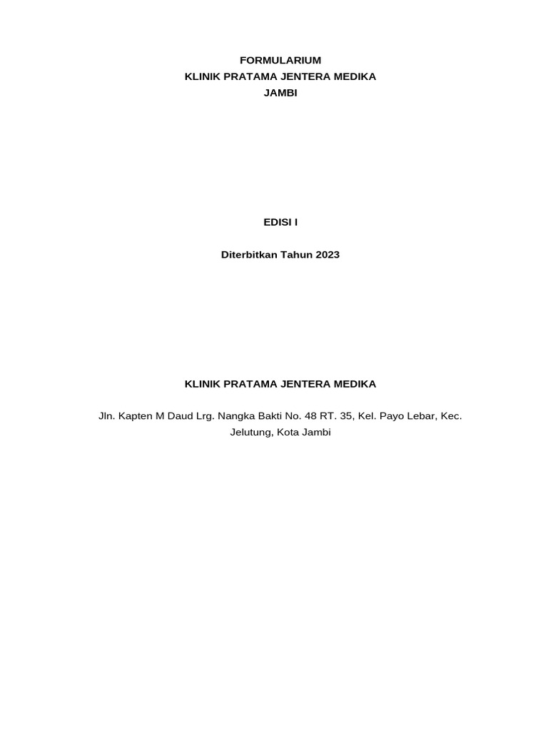 Formularium Klinik Jentera Medika | PDF