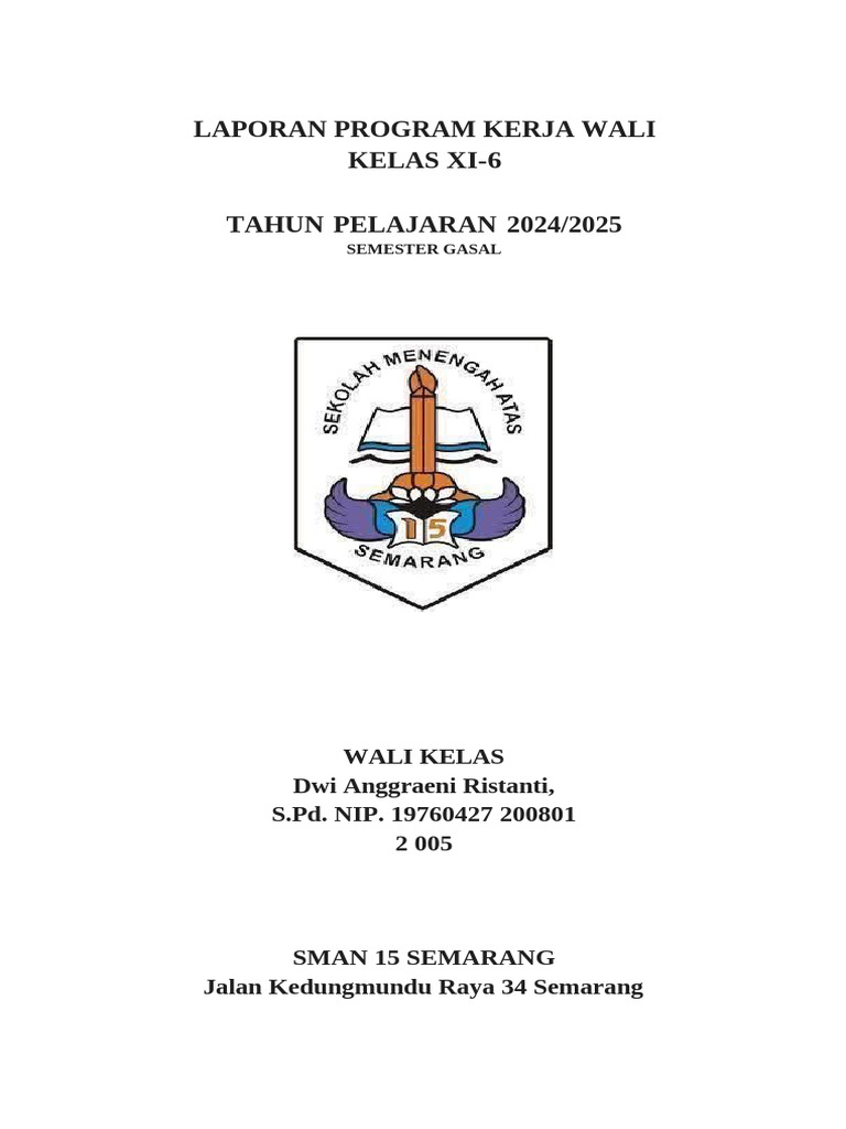 Program Kerja Wali Kelas. Gasal 2024-2025 | PDF