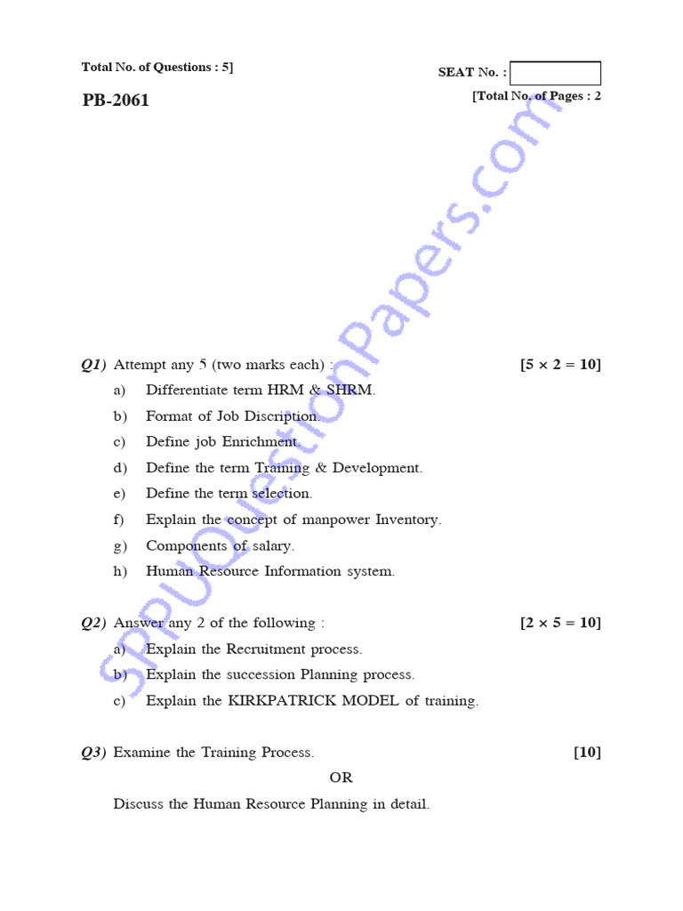 Postgraduate PG Mba Semester 2 2024 May Human Resources Management Pattern 2019 | PDF | Labor ...