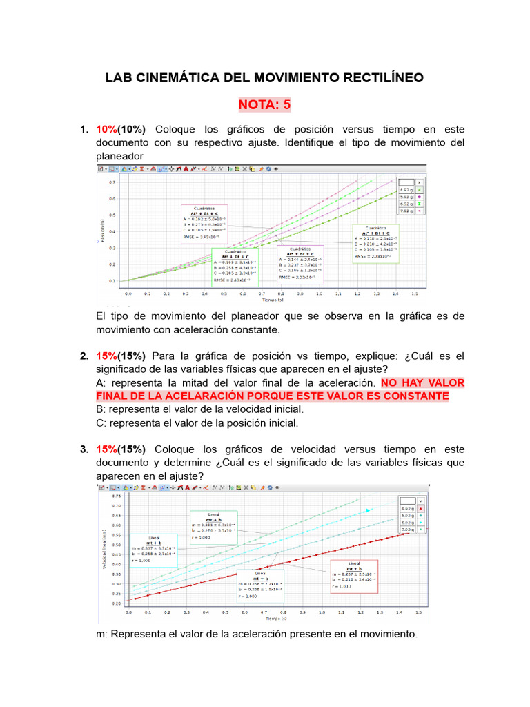 LAB CINEMÁTICA DEL MOVIMIENTO RECTILÍNEO Grupo 6 | PDF | Aceleración | Cinemática