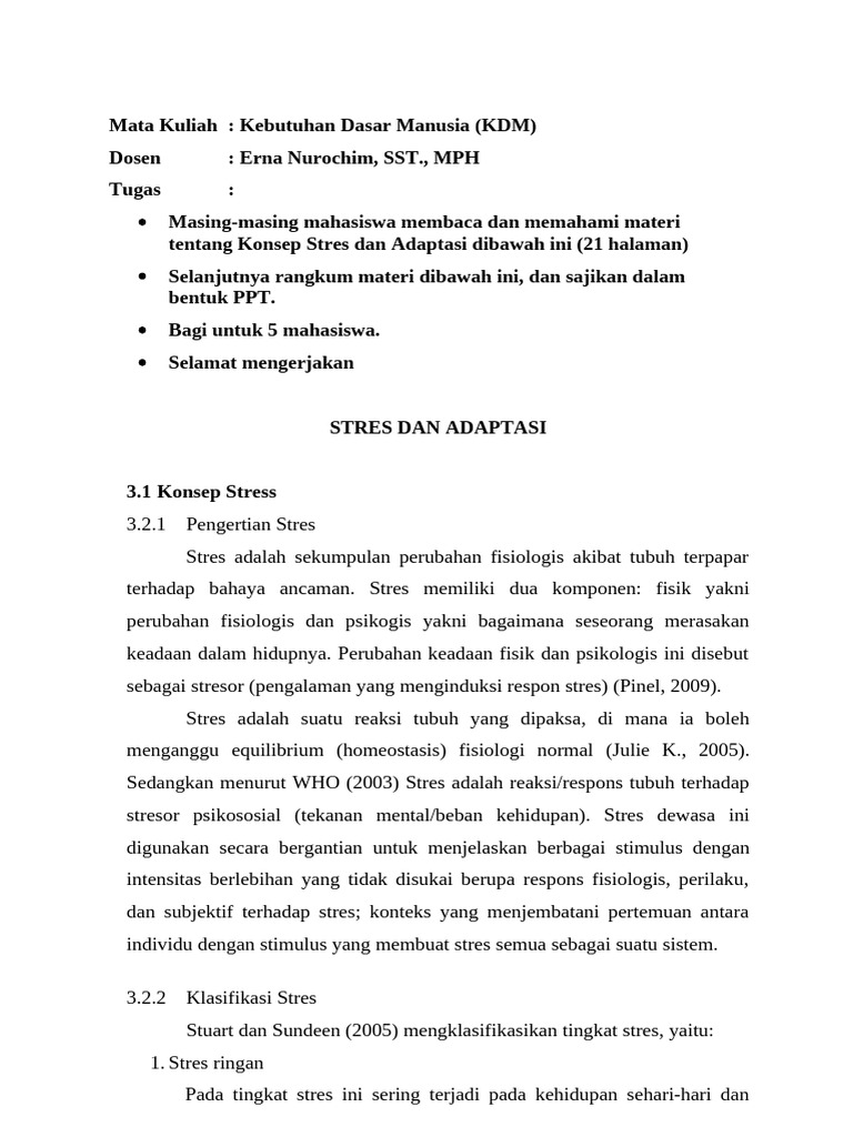 Materi Konsep Stres Dan Adaptasi (Tugas) | PDF | Pengembangan Diri | Sains & Matematika
