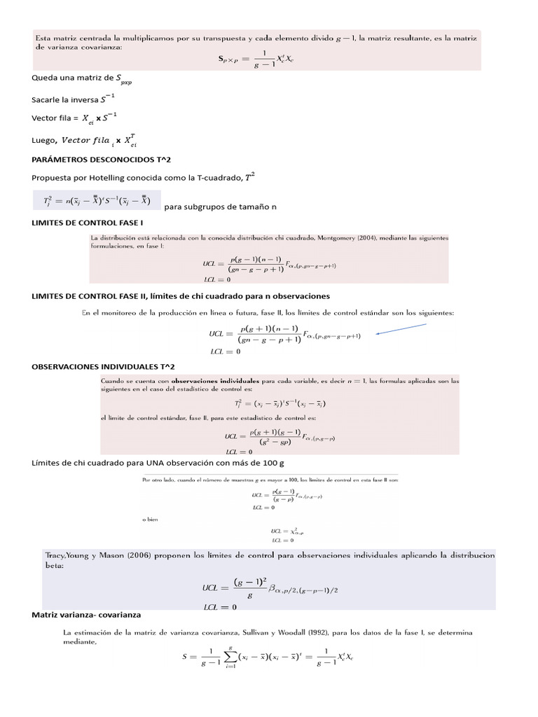 Fórmulas de Cartas Multivariadas, Segundo Corte Parcial | PDF | Matriz ...