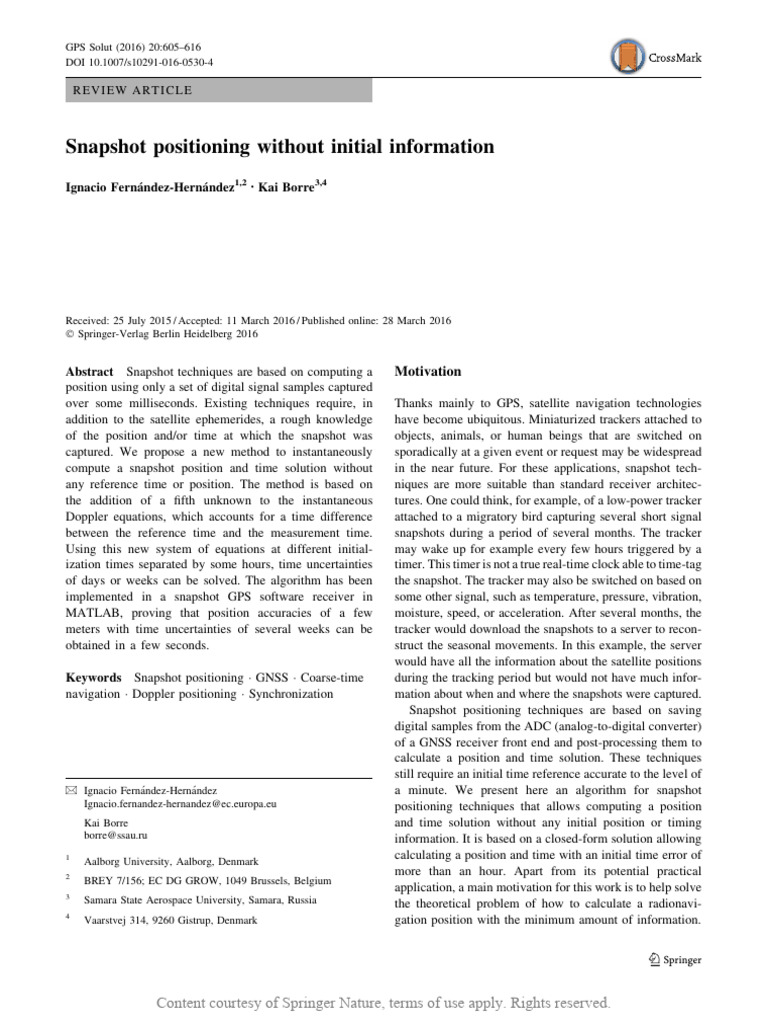Snapshot Positioning Without Initial Information | PDF | Global ...