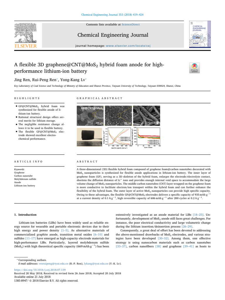 A Flexible 3D Graphene@CNT@MoS2 Hybrid Foam Anode For Highperformance ...