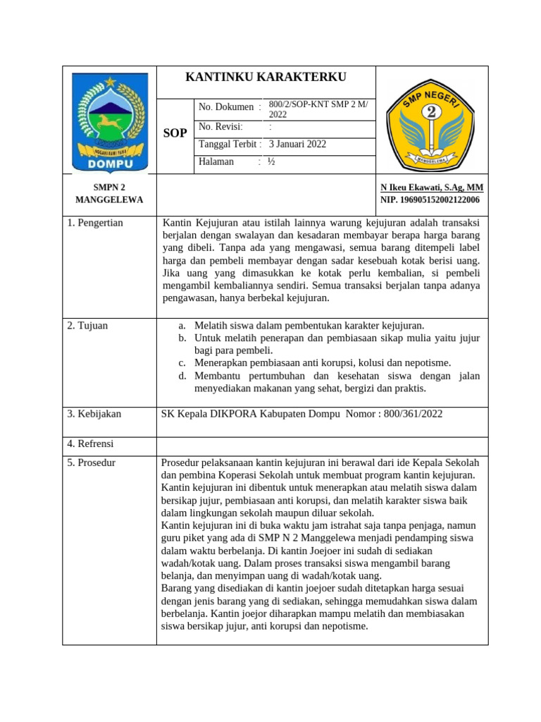 Sop Kantin Kejujuran | PDF | Pengelolaan Keuangan & Uang