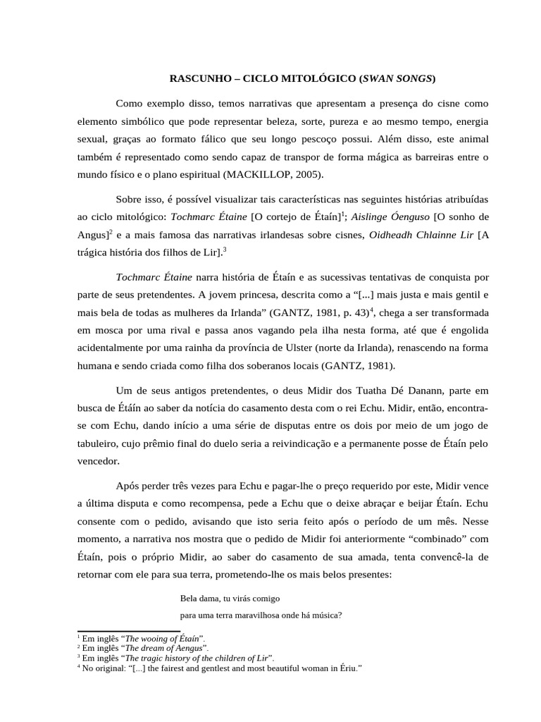 Mitologia Irlandesa: O Cisne e Étaín | PDF