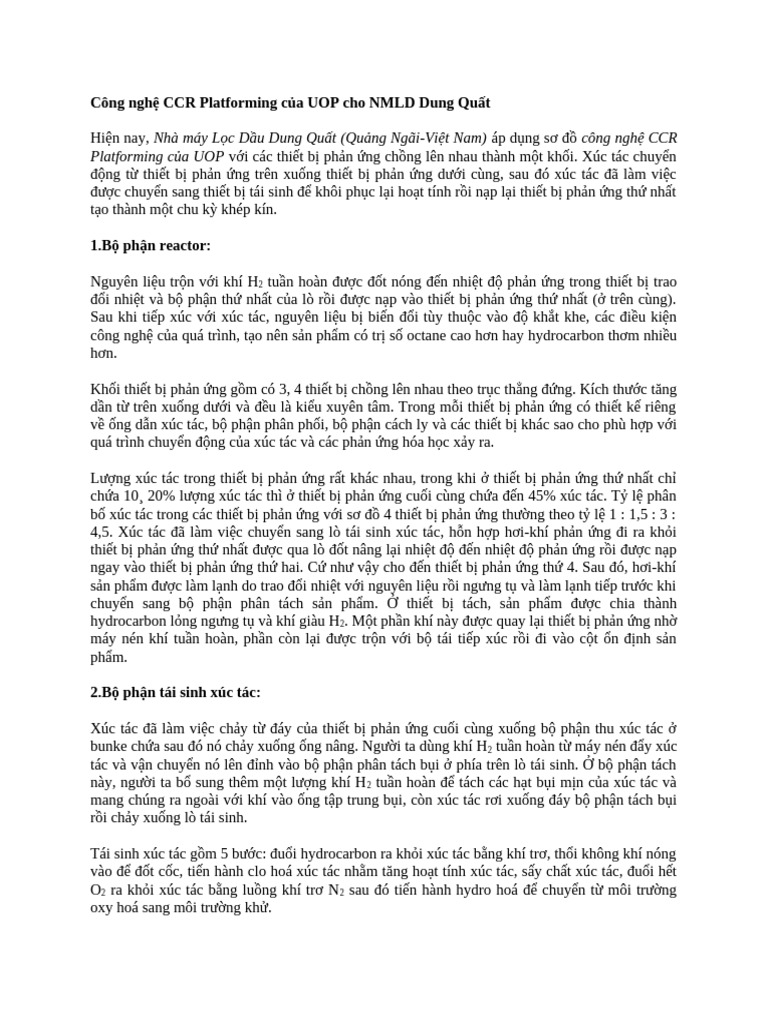 Công NGH - CCR Platforming C - A UOP Cho NMLD Dung Qu - T | PDF