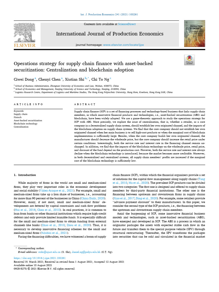 Operations Strategy For Supply Chain Finance With Asset-Backed ...