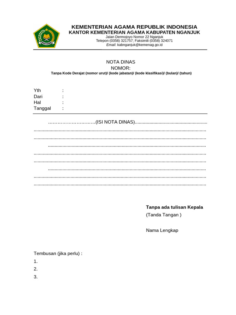 Nota Dinas Kementerian Agama Nganjuk | PDF