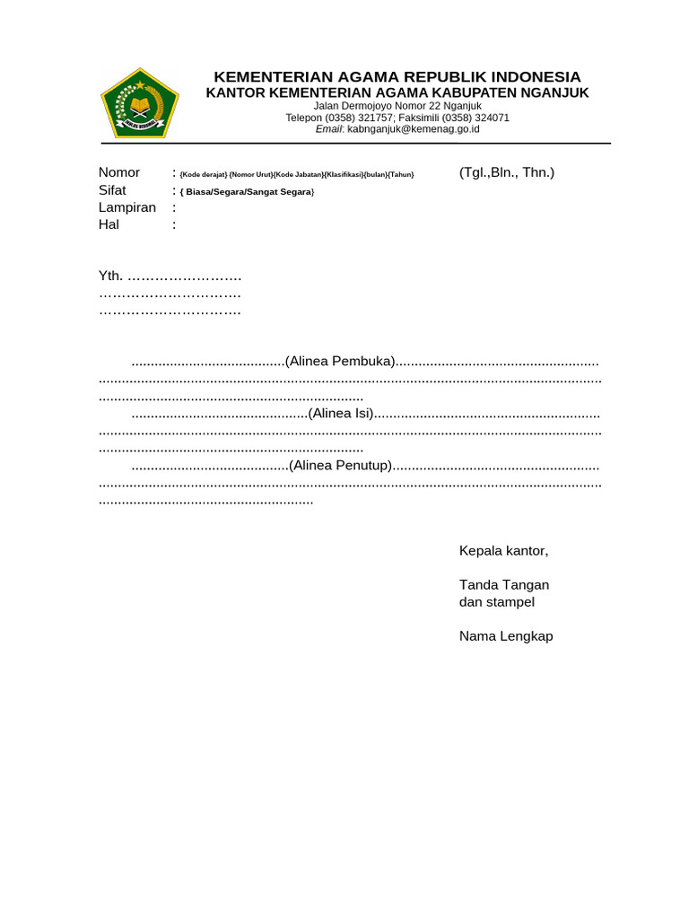 Contoh Surat Eksternal Resmi Kemenag | PDF