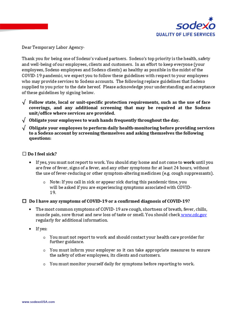 Sodexo COVID-19 Safety Guidelines | PDF | Medical Specialties ...