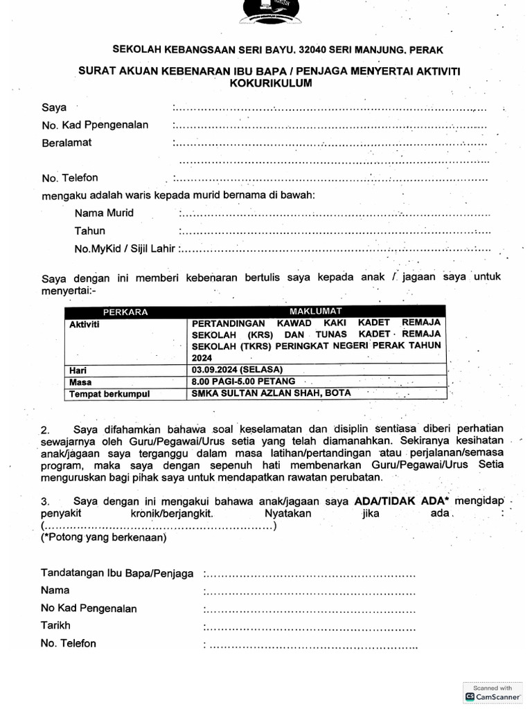 Borang kebenaran murid sksb | PDF