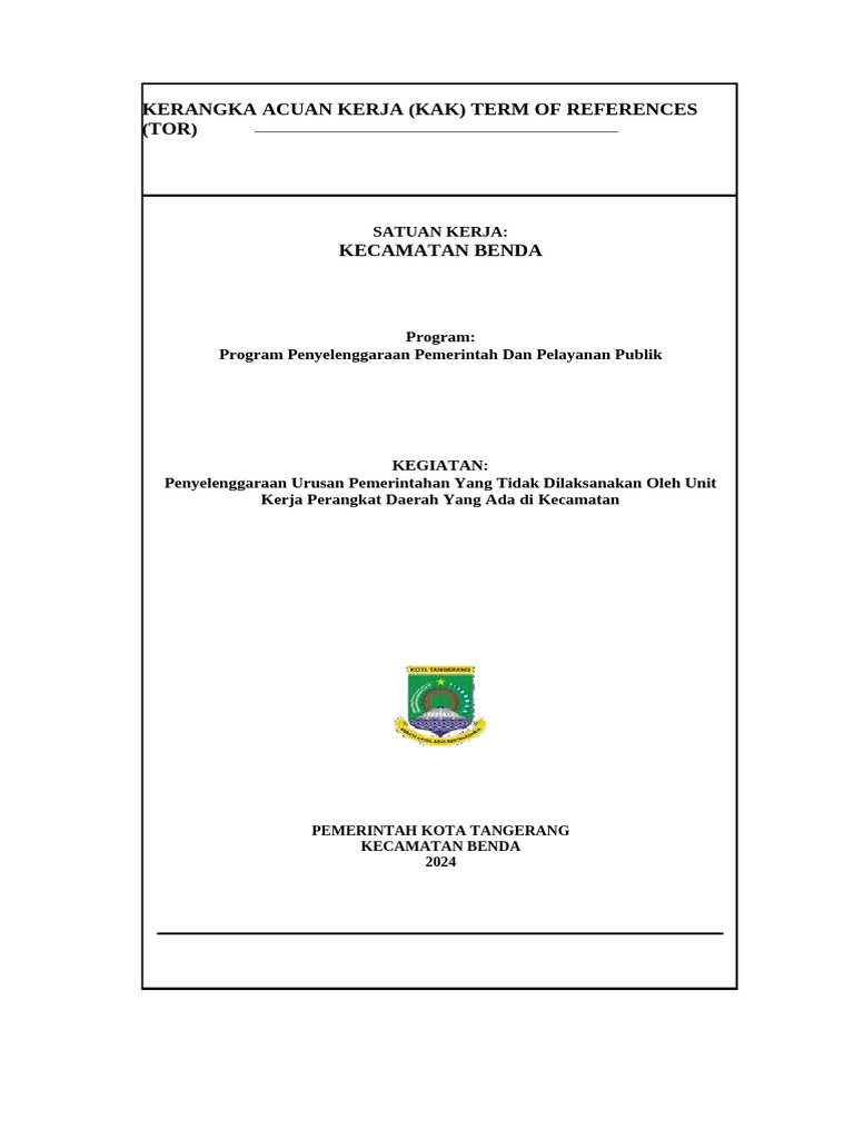 KERANGKA ACUAN KERJA (Kemas) | PDF