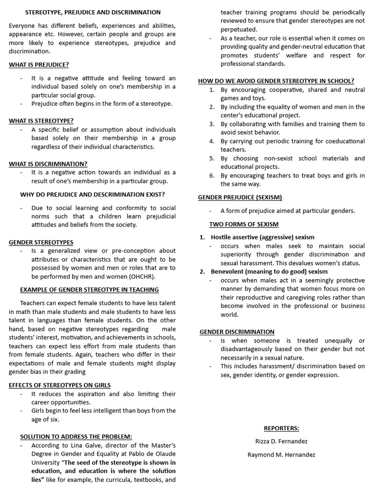 Stereotype and Prejudice | PDF | Prejudices | Sexism