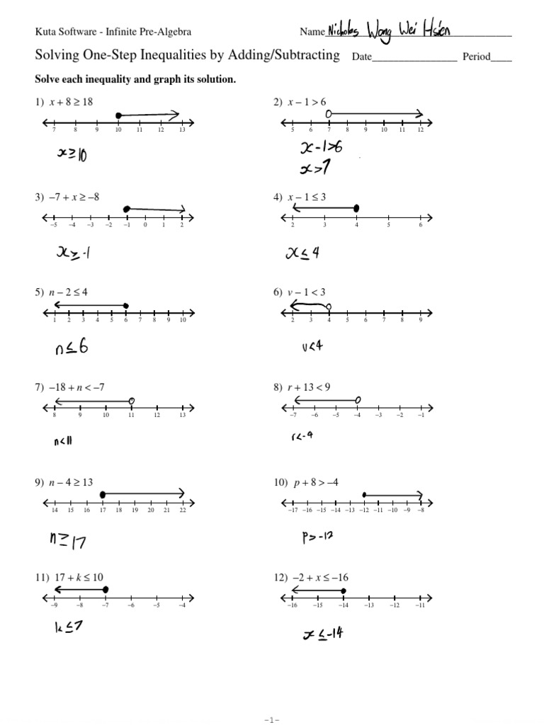 Solving One-Step Inequalities Adding and Subtracting | PDF