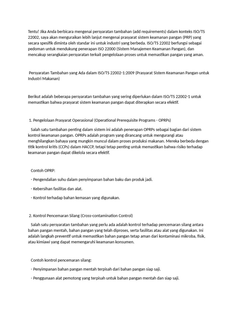 Persyaratan Tambahan FSSC | PDF