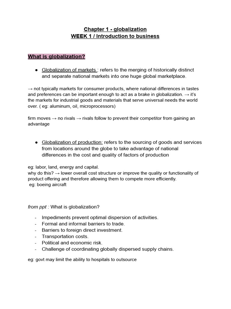 WEEK 1 - Intro To Business Chapter 1 - Globalization WEEK 1 ...