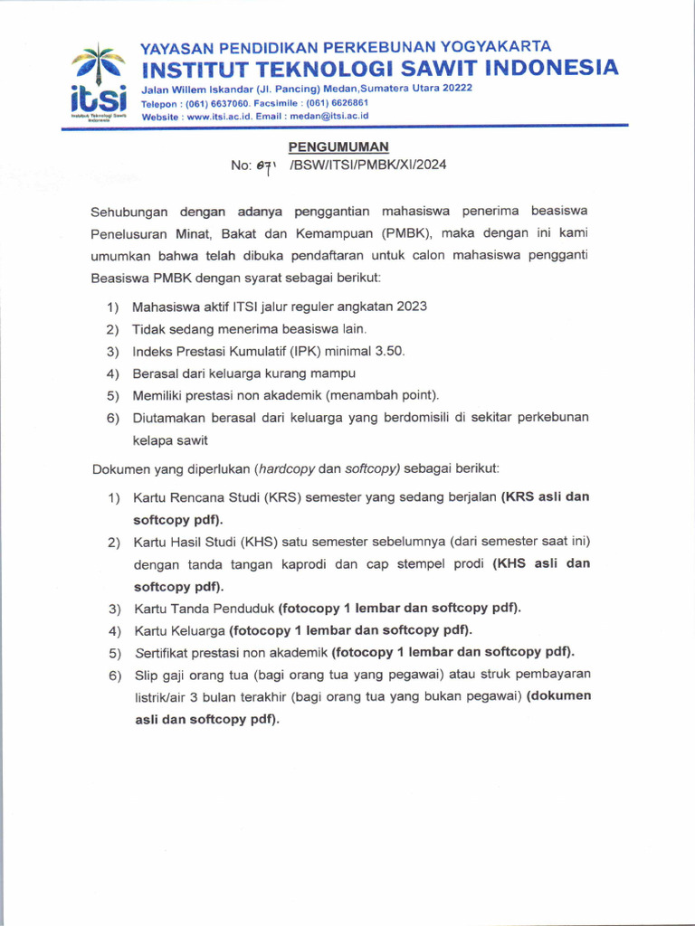 Pengumuman Penggantian Mahasiswa PMBK 2024 | PDF