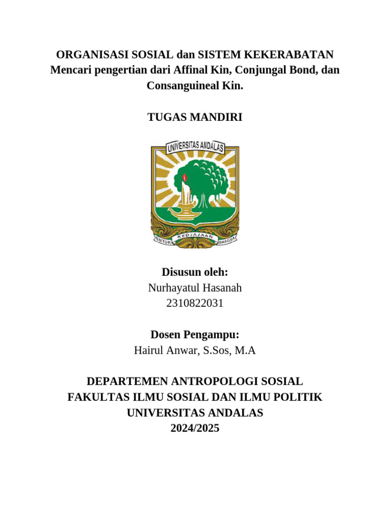 Pengertian Dari Affinal Kin, Conjugal Bond, Dan Consanguineal Kin | PDF