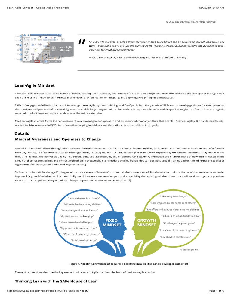 Lean-Agile Mindset - Scaled Agile Framework | PDF | Agile Software Development | Mindset