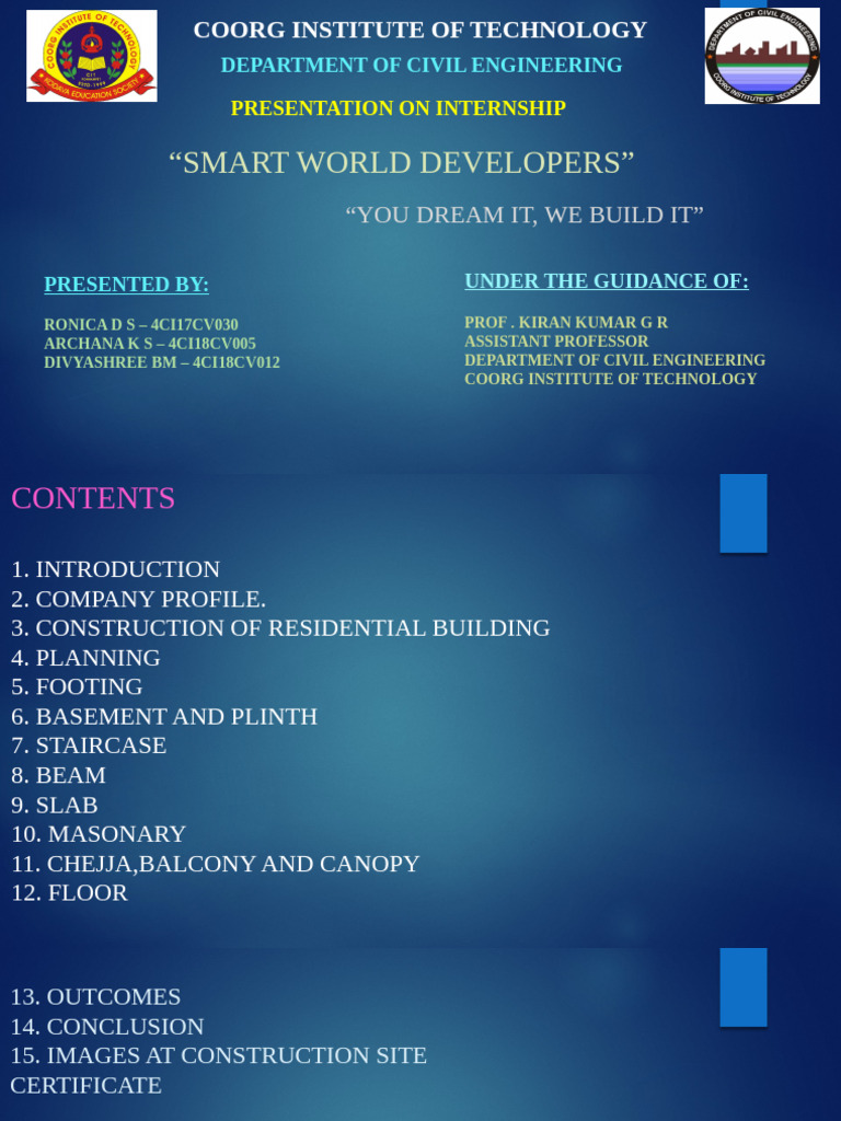 INTERNSHIP PRESENTATION Divya | PDF | Masonry | Stairs