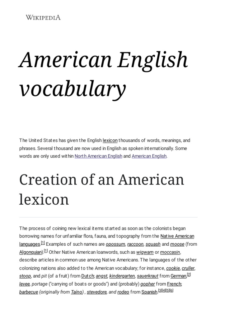 American English Vocabulary - Wikipedia | PDF