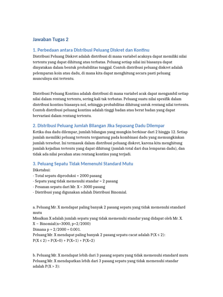 Jawaban Tugas 2 Distribusi Peluang | PDF