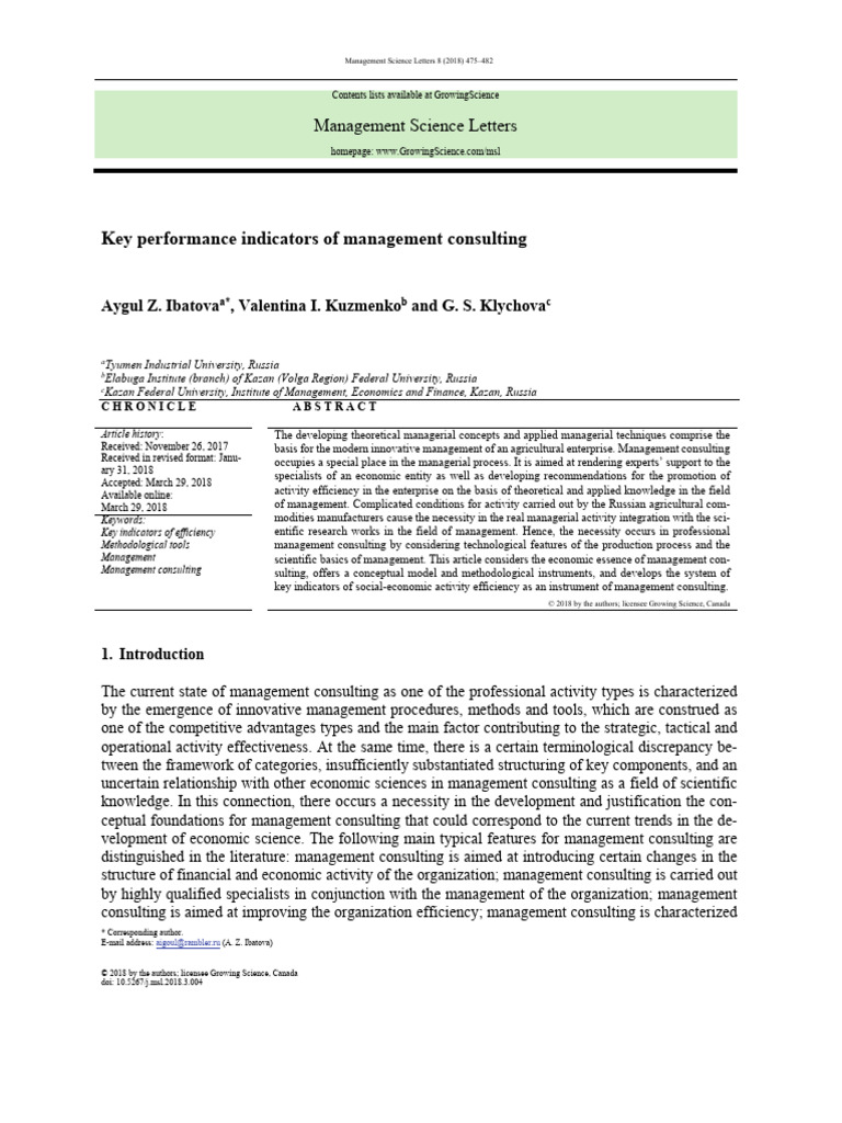 Key Performance Indicators in Management Consulting | PDF | Consultant ...