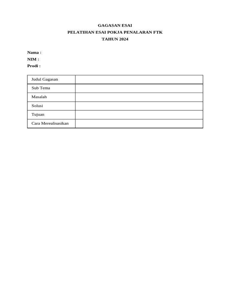 Format Gagasan Pelatihan Esai Pokja Penalaran FTK Tahun 2024 | PDF