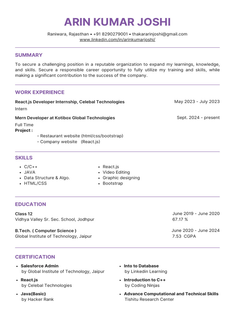 Arin Joshi Resume | PDF