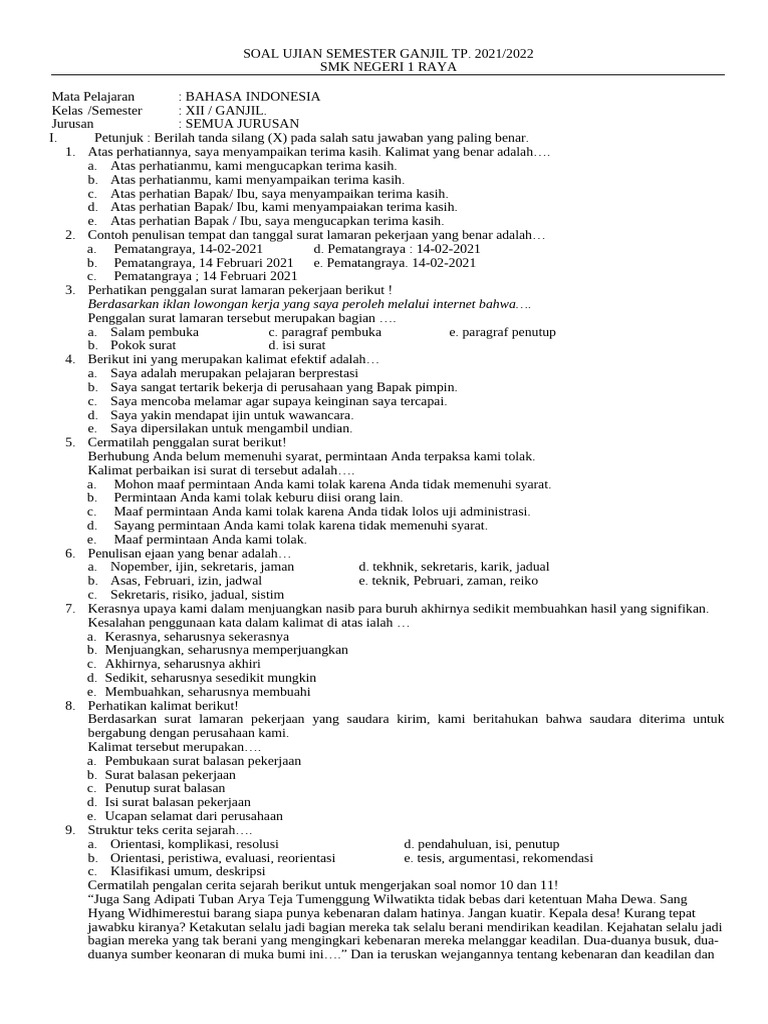 Soal Bhs. Indo Kls. Xii | PDF | Karier & Perkembangan | Seni & Disiplin Bahasa