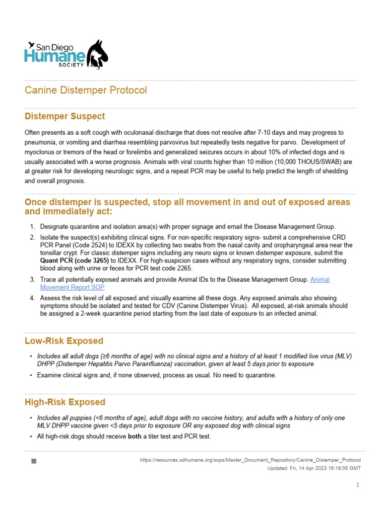 Canine Distemper Protocol - 2023 | PDF | Epidemiology | Virus