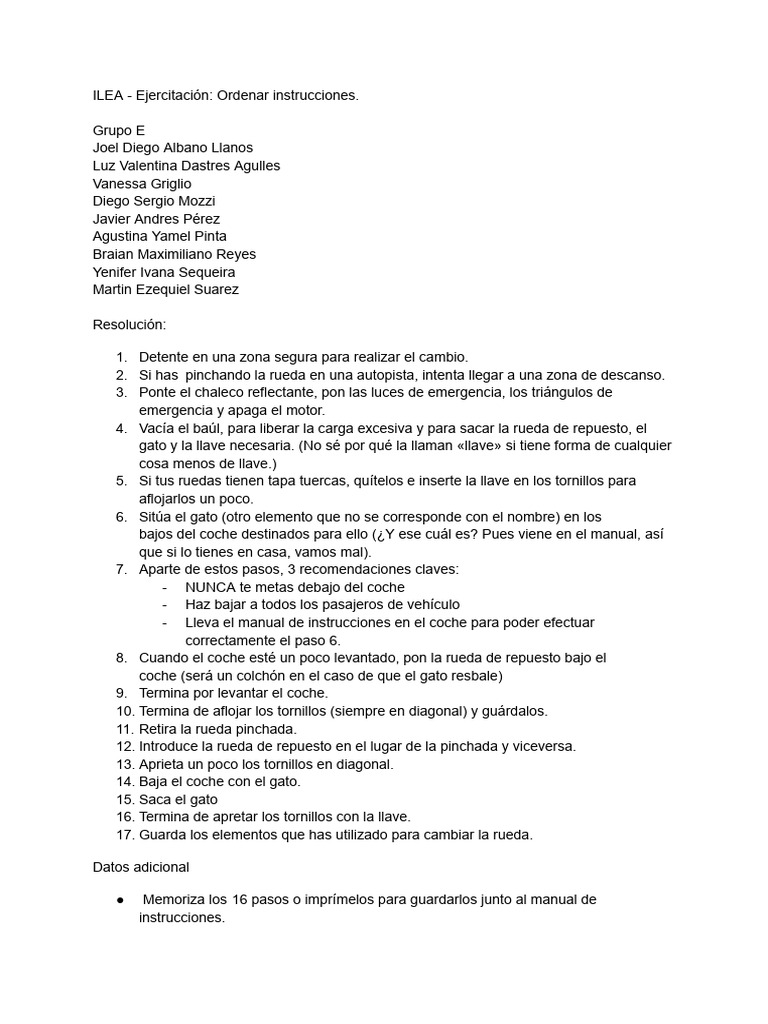 Ordenar Instrucciones - TP LIEA - Grupo E | PDF | Hogar, jardinería y bricolaje