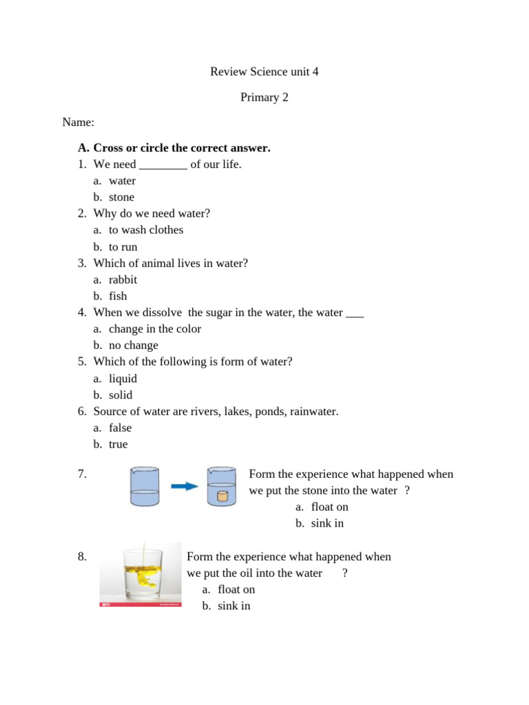 Water Science Quiz for Primary 2 | PDF | Foreign Language Studies ...